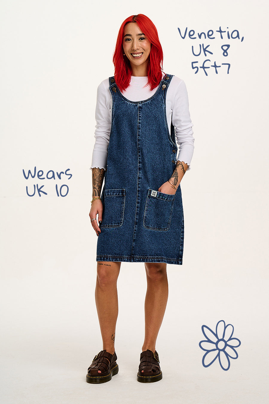Layla Mini Denim Dress In Mid Wash Blue Lucy And Yak