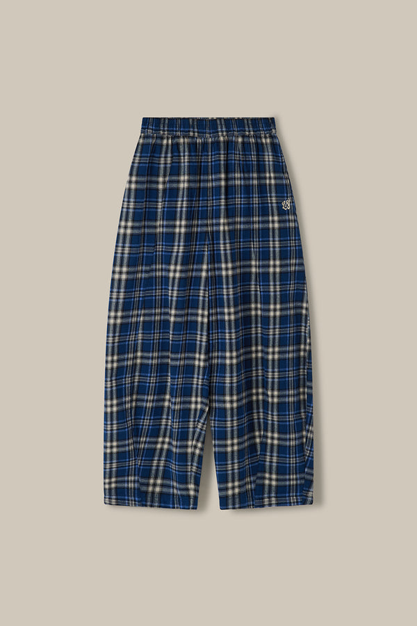 Obregon - Barrel Leg Brushed Cotton Trousers in Blue Tartan Check ...