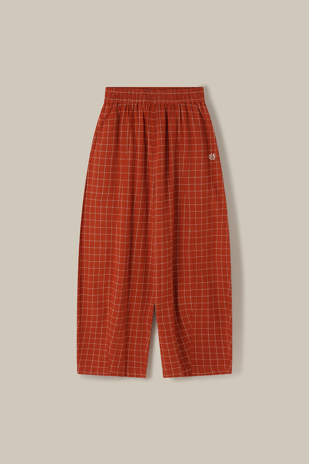 Obregon - Barrel Leg Brushed Cotton Trousers in Rust Check – Lucy & Yak