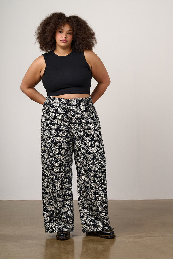 Carter - High Waisted Cotton Trousers in Black & White Butterfly Print ...