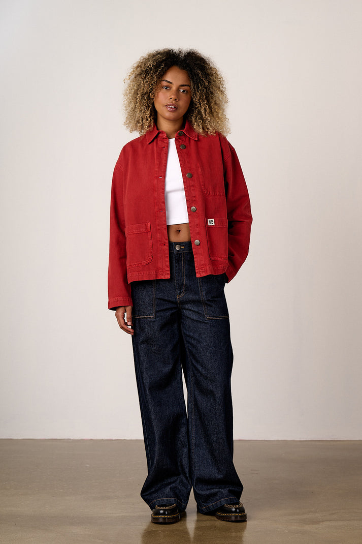 Connie - Denim Jacket in True Red Wash – Lucy & Yak