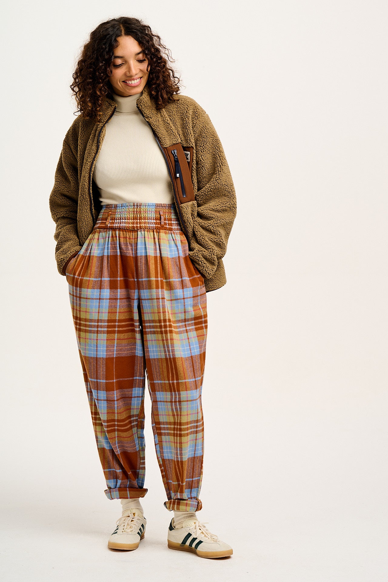 Alexa - Cotton Trousers in Brown & Blue Alastair Tartan – Lucy & Yak