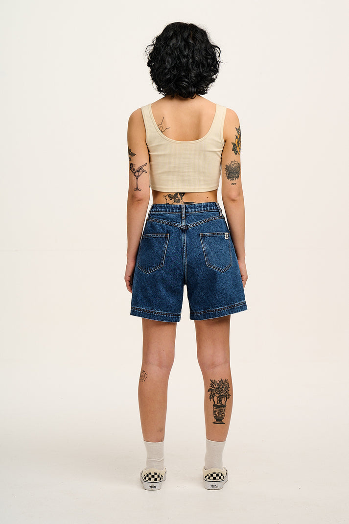 Lexi - High Waist Denim Shorts in Mid Wash Blue – Lucy & Yak