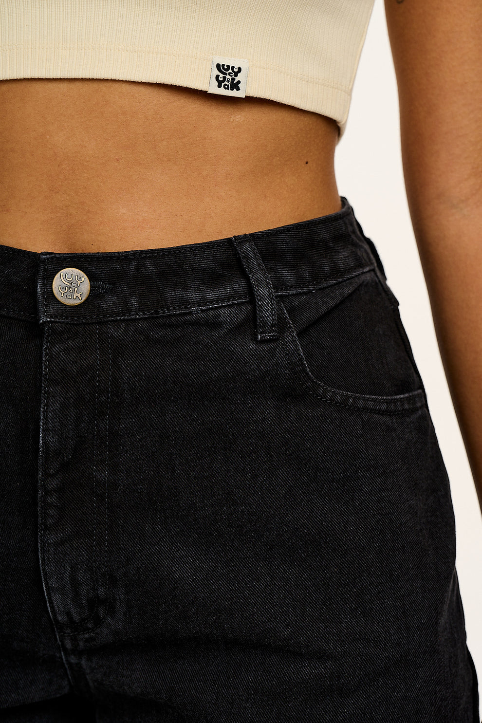 Lexi - High Waist Denim Shorts in Washed Black – Lucy & Yak