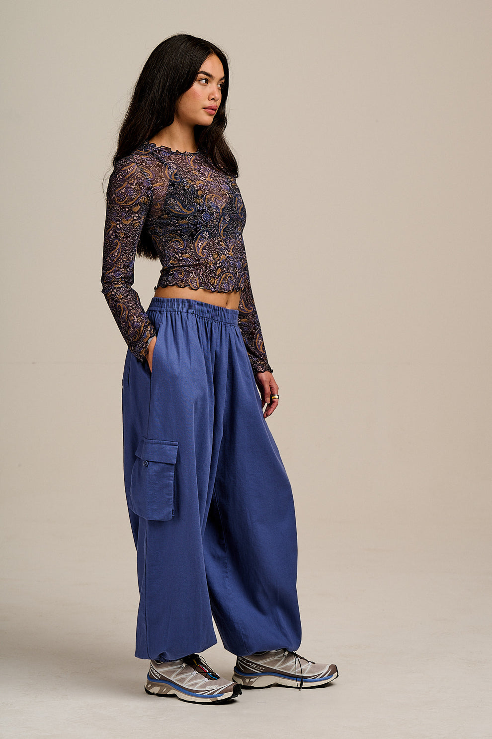 Rumi - Brushed Cotton Barrel Trousers in Grey Blue – Lucy & Yak