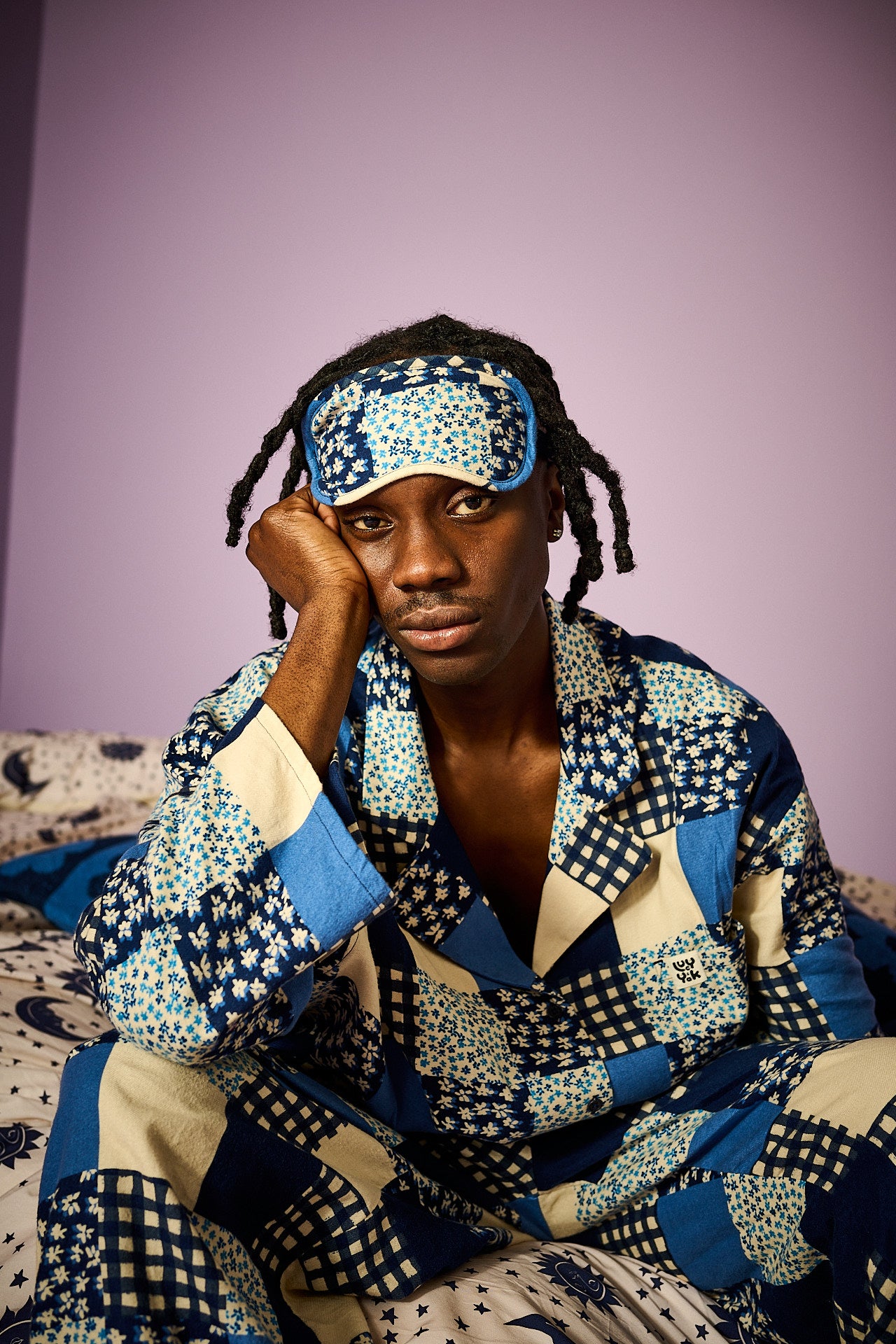 Yaima - Eye Mask in Inked Blue Patchwork – Lucy & Yak