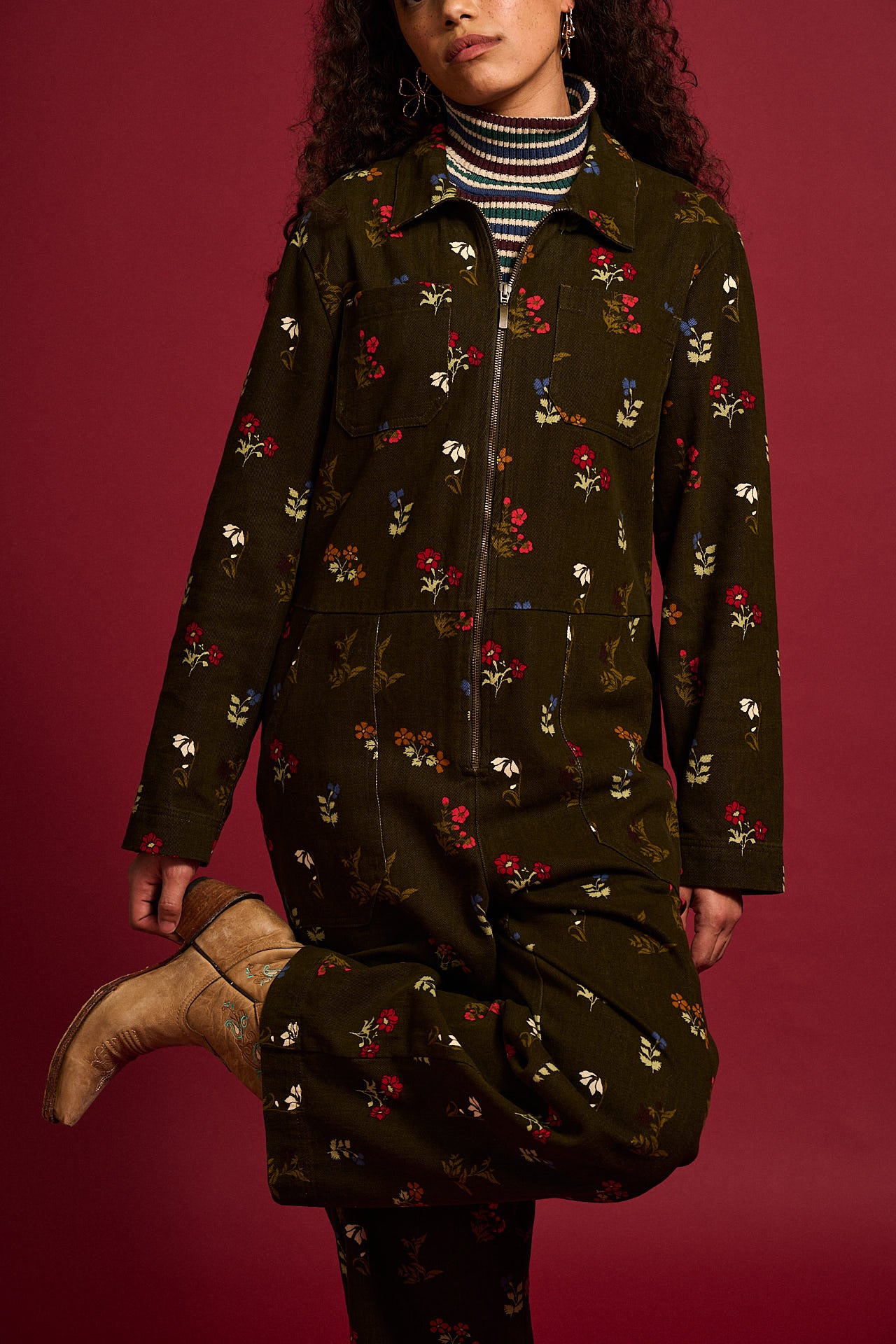 Arendal - Cotton Long Sleeve Jumpsuit in Winter Blooms – Lucy & Yak