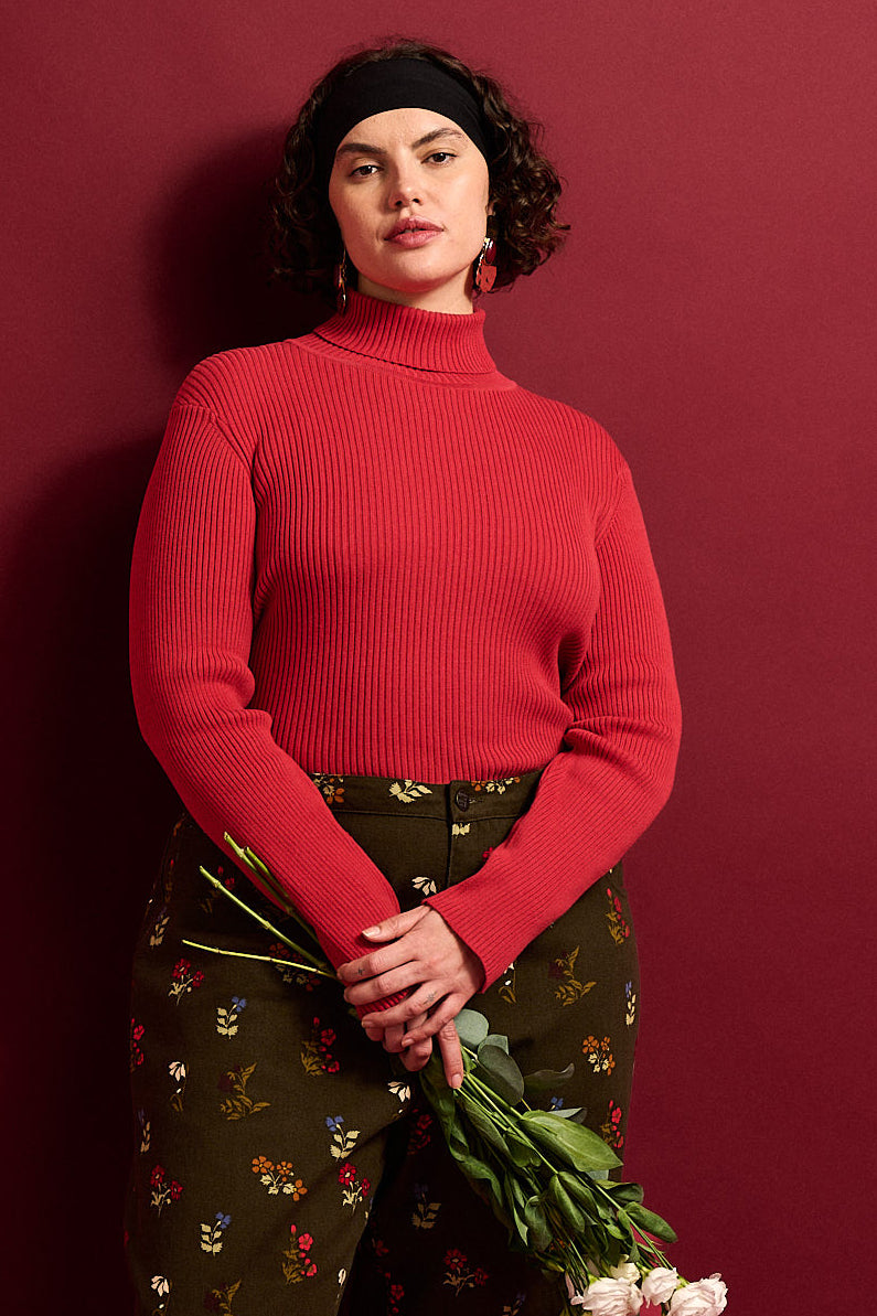 Eva - Knitted Roll Neck Long Sleeve Top in Cardinal Red – Lucy & Yak