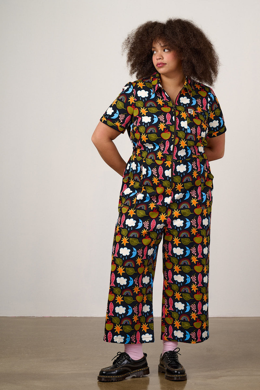 Ragan - Cotton Jumpsuit in Naive Shapes Print – Lucy & Yak