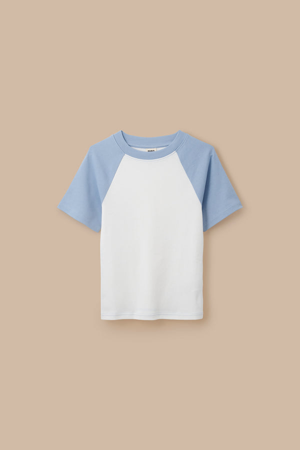 Azra - Cotton Short Sleeve Raglan Top in White & Blue – Lucy & Yak