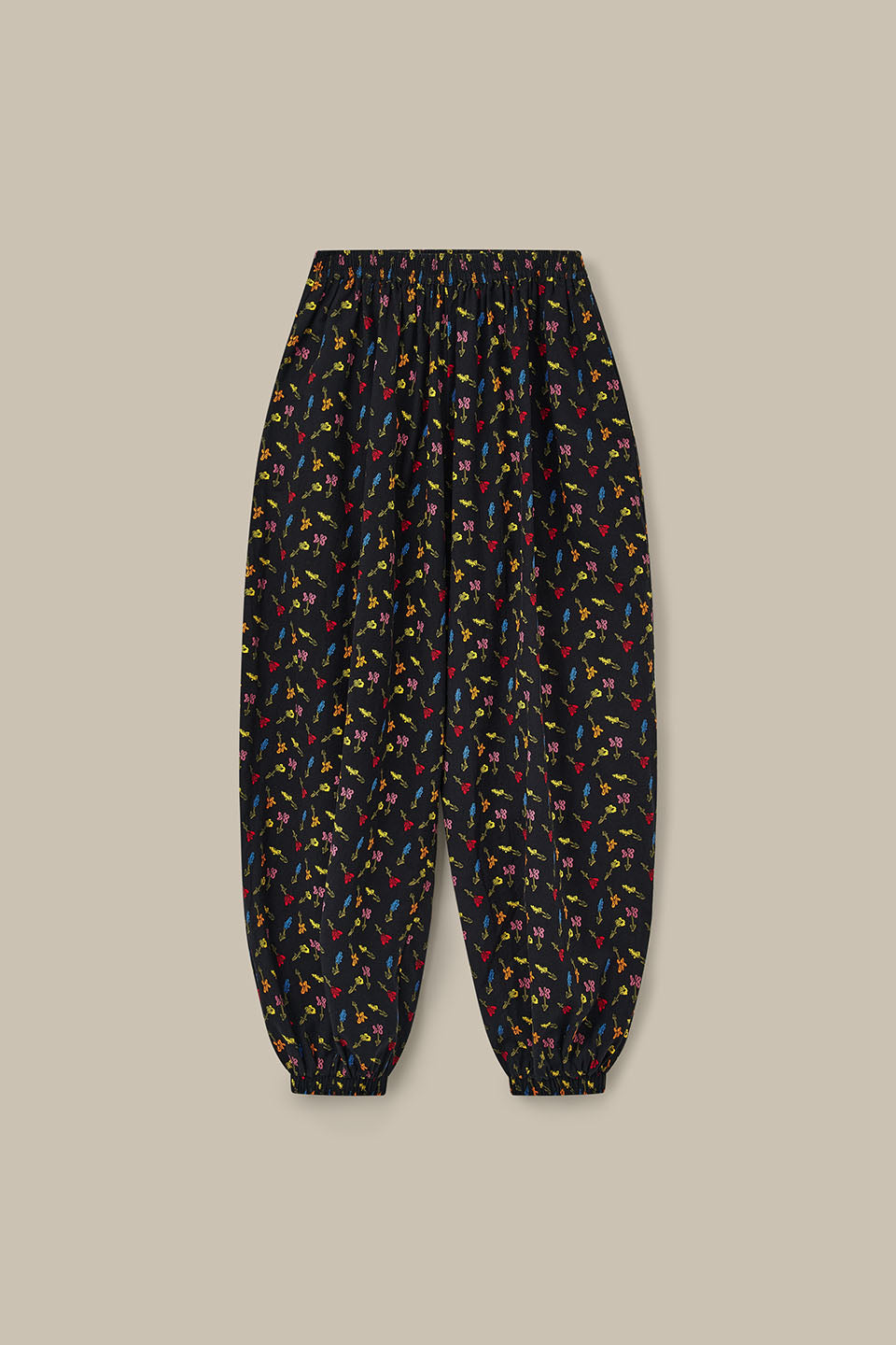 Renata - Cuffed Cotton Balloon Leg Trouser in Mini Tulips on Black ...